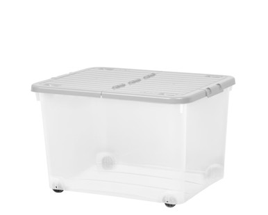 Wham 44L Box with Wheels & Folding Lid Clear/Cool Grey - Total Source