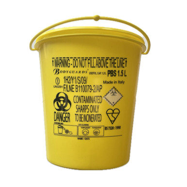Sharps Bin 140mm x 150mm High Orange Lid 1.5L