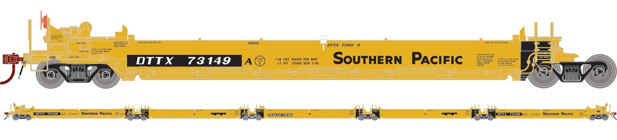 Athearn RTR HO ATH98925 Maxi I Articulated Well Cars 5-unit 'Southern Pacific' DTTX #73149