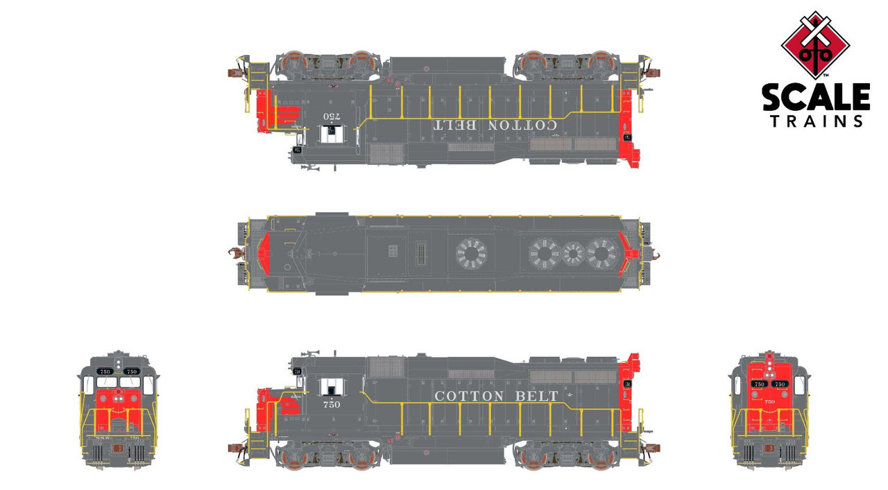 ScaleTrains Rivet Counter HO SXT39254 DCC Ready EMD GP30 Locomotive Cotton Belt 'Bloody Nose ...