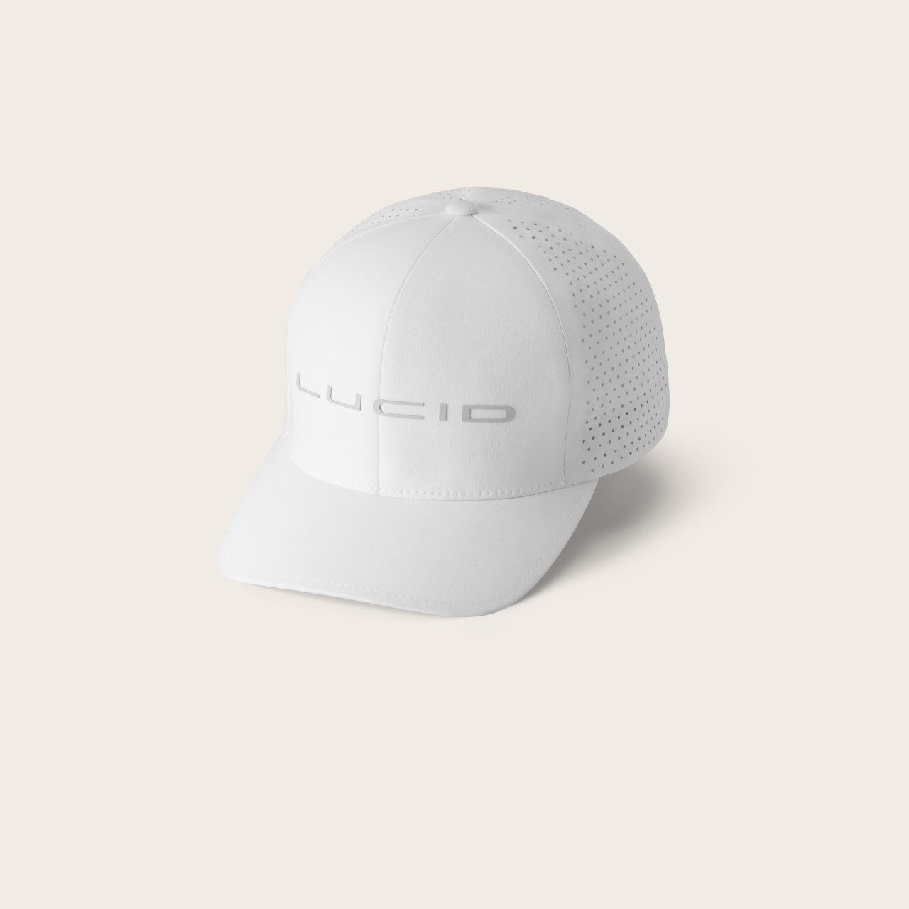 Lucid Logo Perforated Cap - White - store.lucidmotors.com