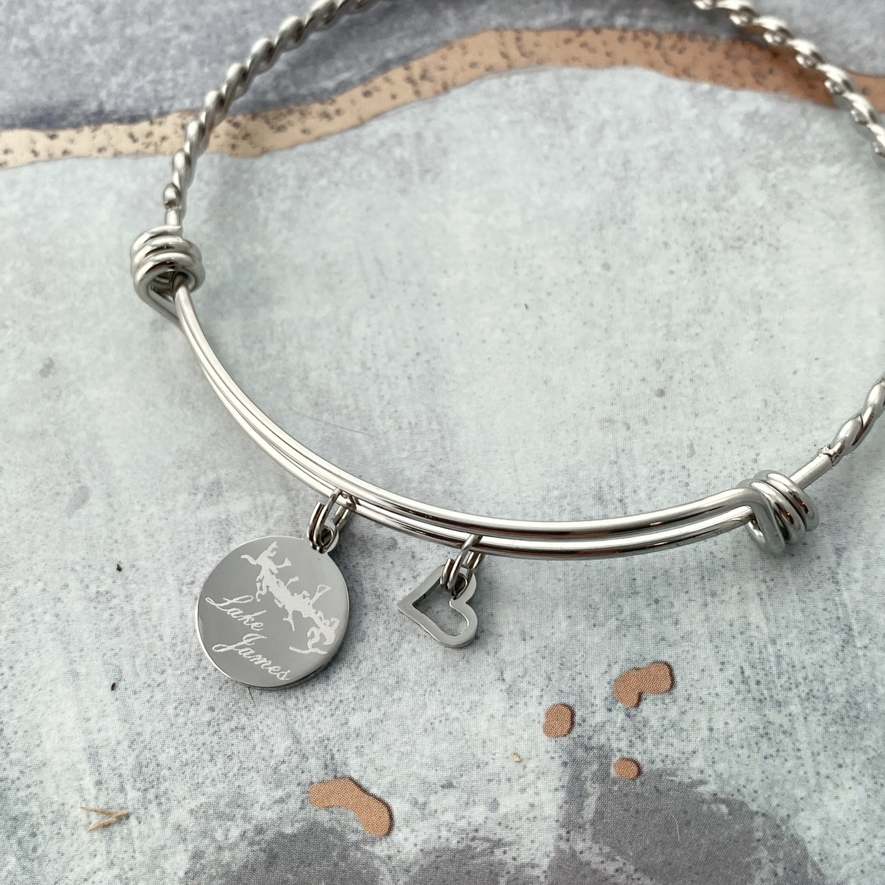 Custom Engraved Lake/Island Bracelet with coordinates