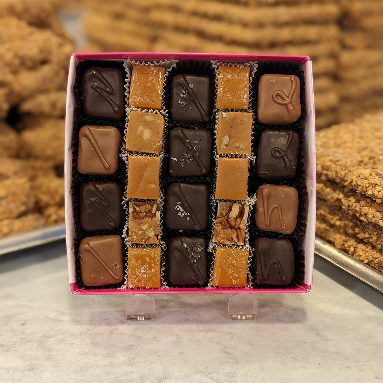 Featuring 5x5 Square Boxes filled with handmade chocolate delights from ...