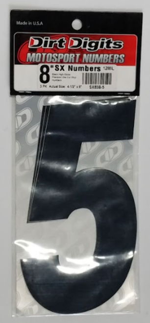 DIRT DIGITS Super X Competition Stick-On 8in. Black Number 5 09-6055 ...