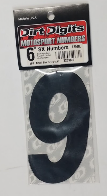 DIRT DIGITS Super X Competition Stick-On 6" Black Number 9 3/Pk 09-6519 ...