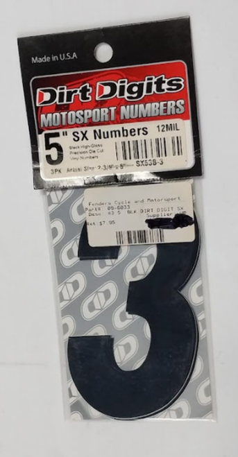 QTY 2 | Dirt Digits Super Competition 5in Black Number 3 09-6033 ...