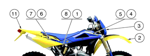 2008 Husqvarna WR125 Trim EMBLEM FRAME COVER 8000A8333 ( #8 IN PICTURE ...