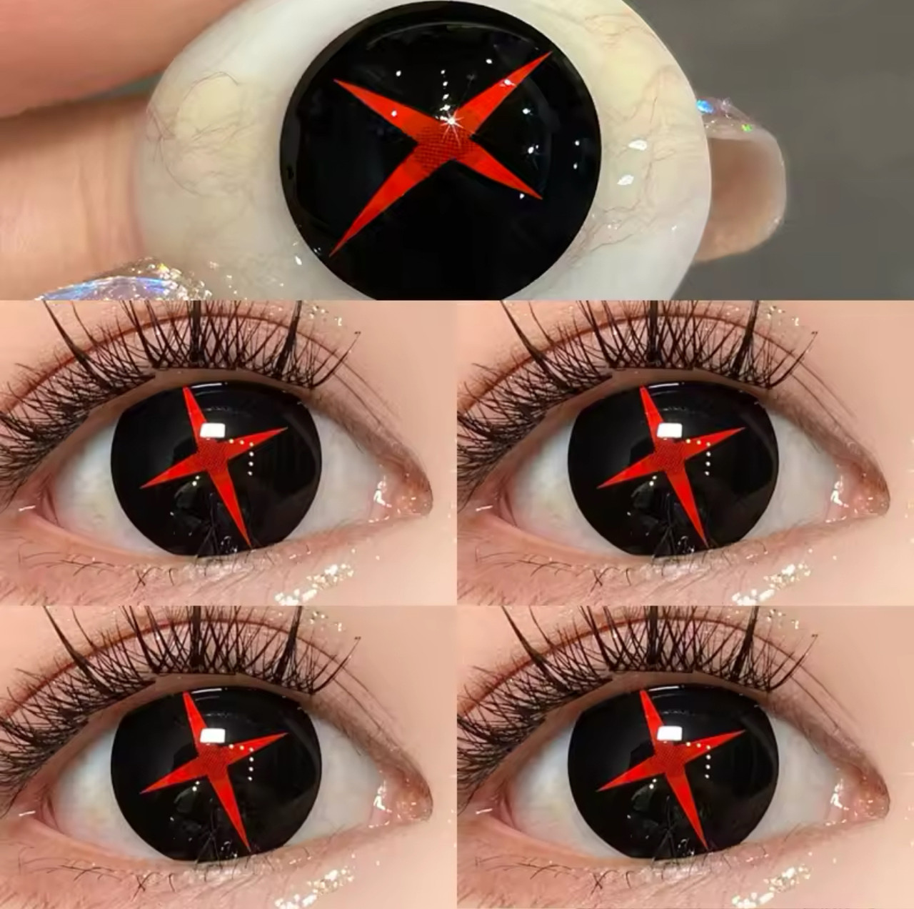 14.5MM Genshin Impact Arlecchino Red Cross Cosplay Color Contact Lenses ...