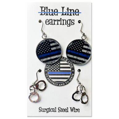 Thin Blue Line Earrings, 2 Pairs