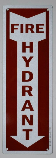 Fire Hydrant Arrow Down Sign Sign (White, Reflective !!, Aluminium 4x12)