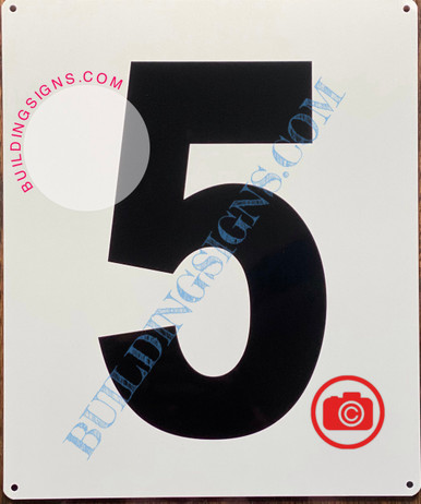 NUMBER 5 SIGN - WHITE (ALUMINUM SIGNS 12x10)- Parking LOT Number Sign