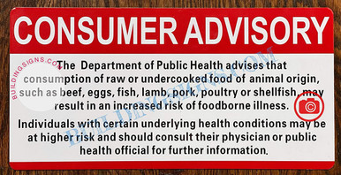 Consumer Advisory Consuming Raw Or Undercooked Safety Sign (White ...