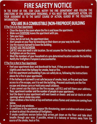 HPD NYC LOBBY FIRE SAFETY NOTICE NON FIRE PROOF BUILDING/FDNY LOOBY ...