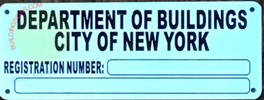 DEPT OF BUILDING REGISTRATION NUMBER SIGN (3.5x8.5,WHITE,ALUMINUM)