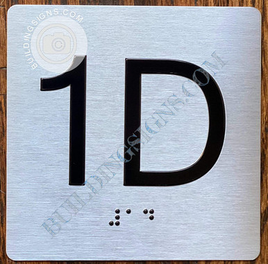Apartment Number 1D Sign with Braille and Raised Number (Aluminum, 4x4 ...