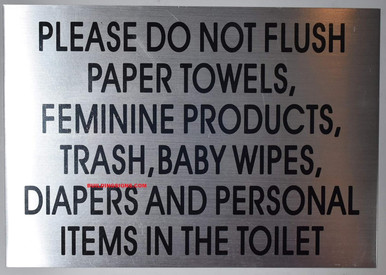 PACK OF TWO (2) TOILET SIGN (7x10 inch, silver-brush aluminum, with ...