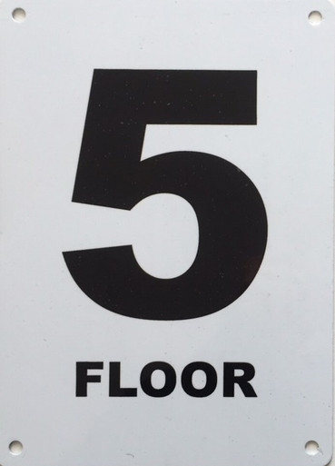 FLOOR NUMBER FIVE SIGN (White, Aluminum, 5x7)-El Blanco Line