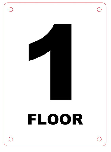 FLOOR NUMBER ONE SIGN (White, Aluminum, 5x7)-El Blanco Line