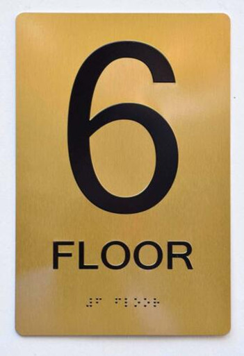 Floor 6 Sign-Tactile Signs - 6th Floor Sign-Tactile Signs - Gold ...