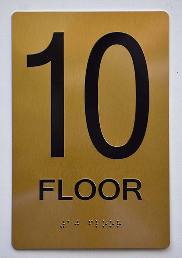 Floor 10 Sign-Tactile Signs - 10th Floor Sign-Tactile Signs - Gold ...