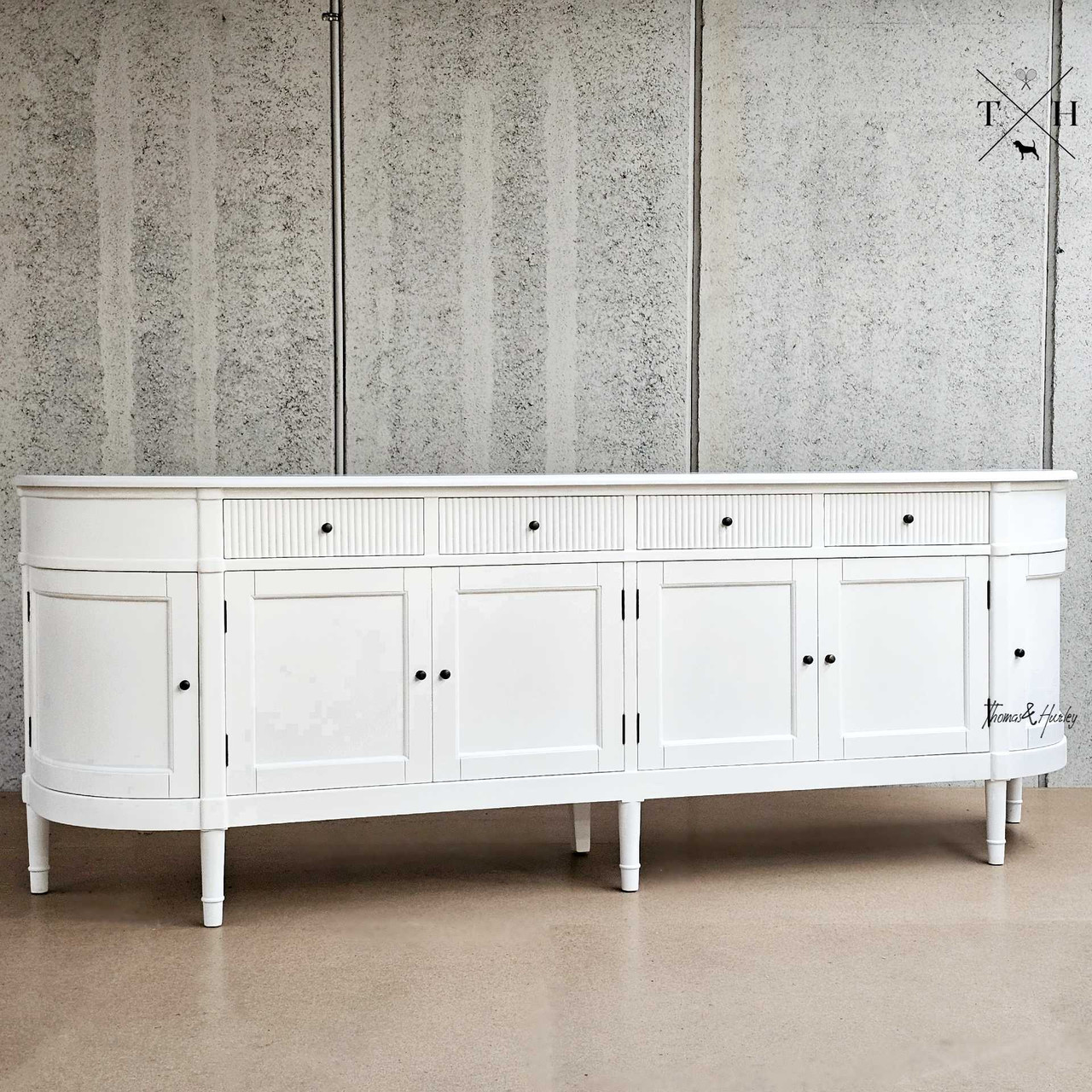 Modern French Louis Curved Buffet Sideboard 250cm White - Elegant ...