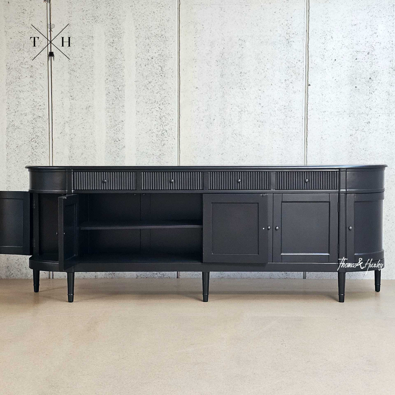 Modern French Louis Curved Buffet Sideboard 250cm Black - Featuring ...