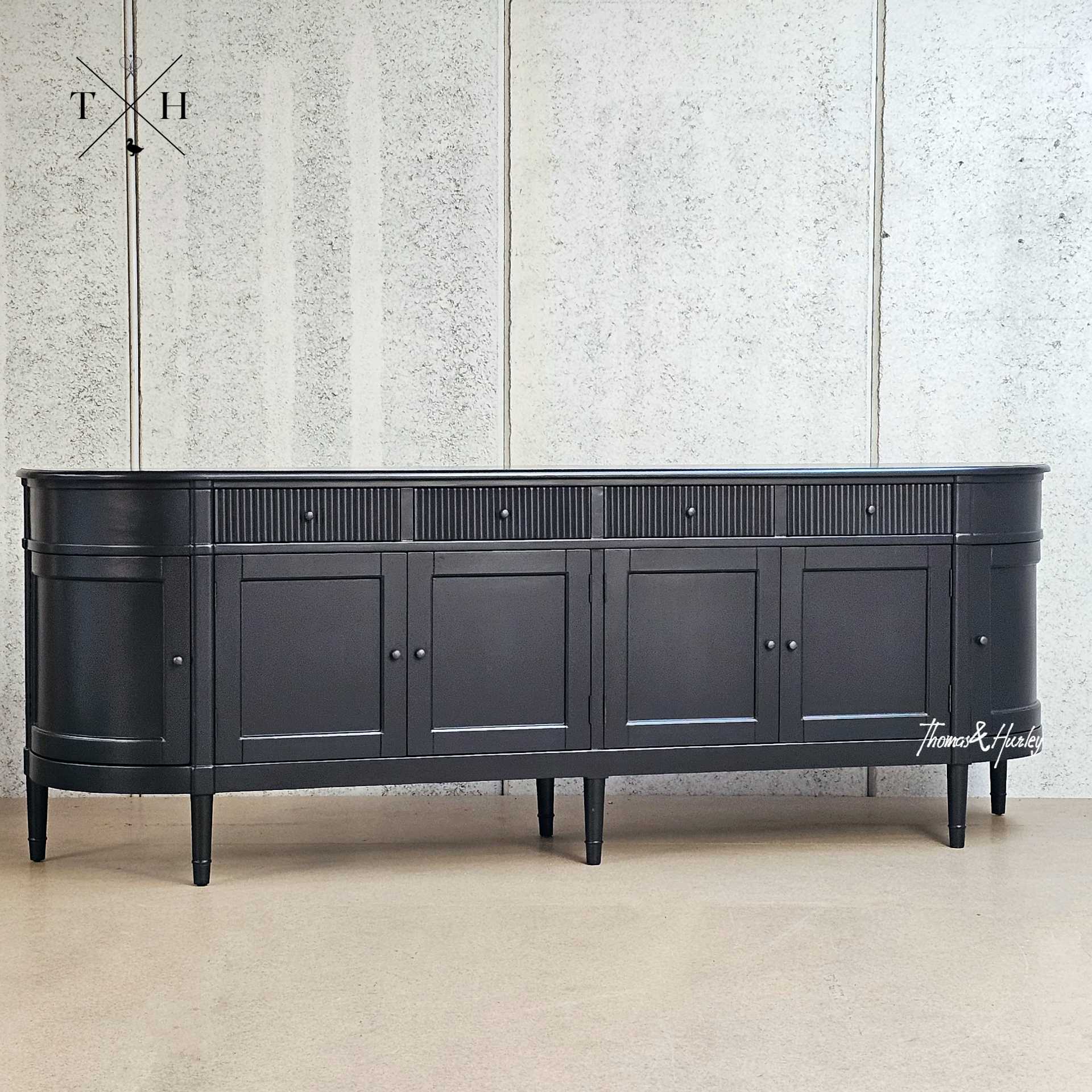 Modern French Louis Curved Buffet Sideboard 250cm Black - Featuring ...