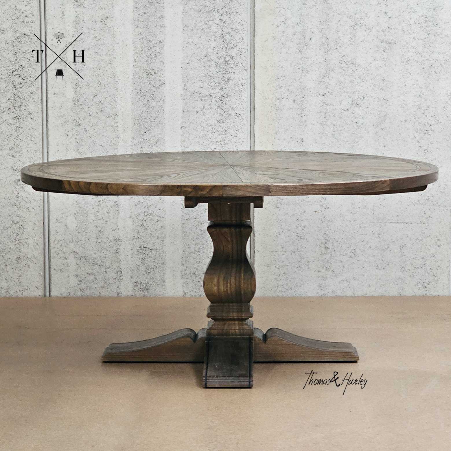 Darcy Oak Parquetry Round Dining Table in Burnished Oak - 160cm - A ...