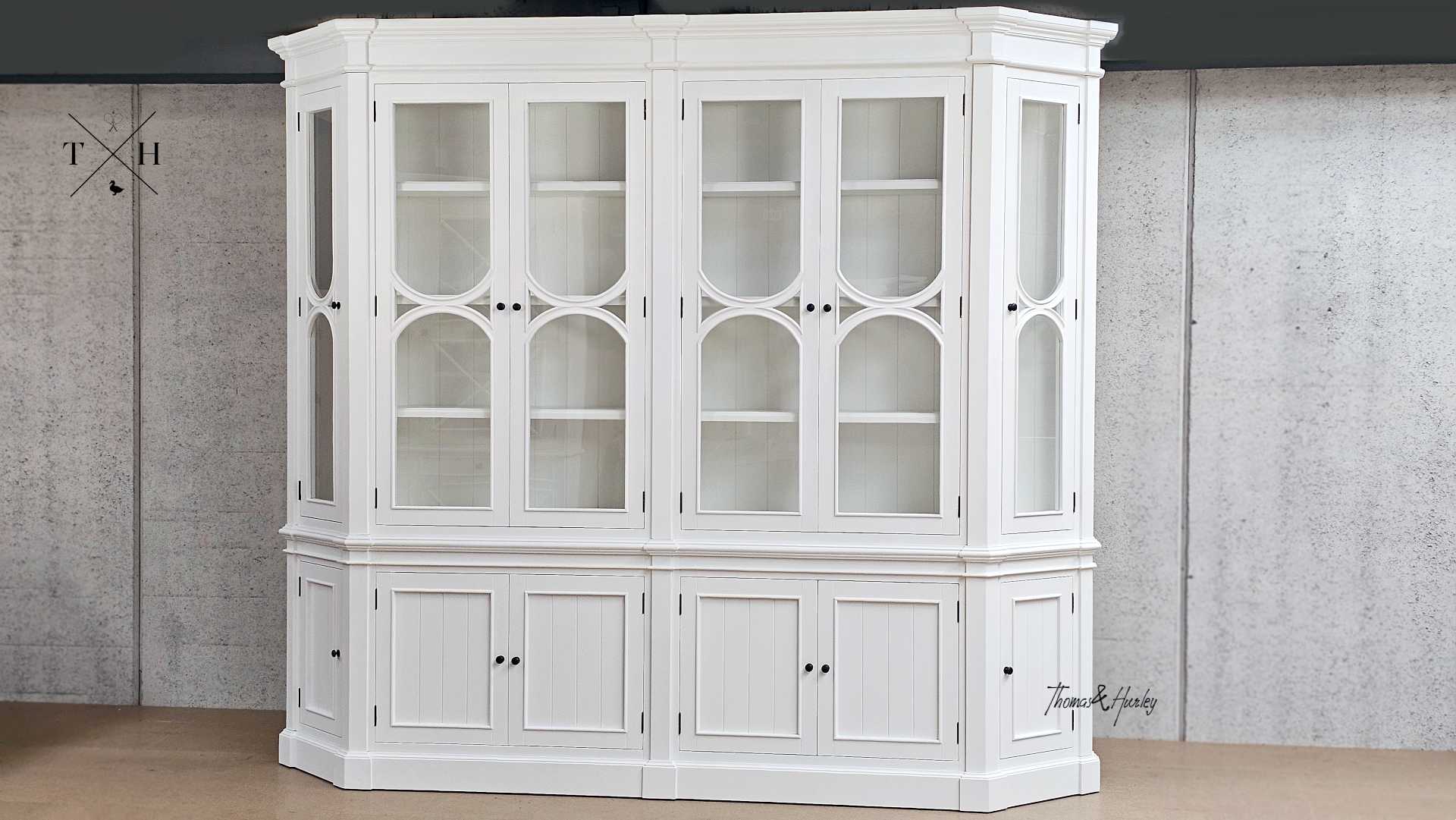 Stonefield Double Display Cabinet – Elegant White Storage with Angled Sides
