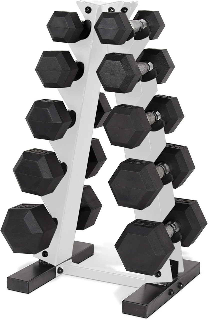 CAP Barbell 150 lb Rubber Hex Dumbbell Weight Set with Rack | Color Series