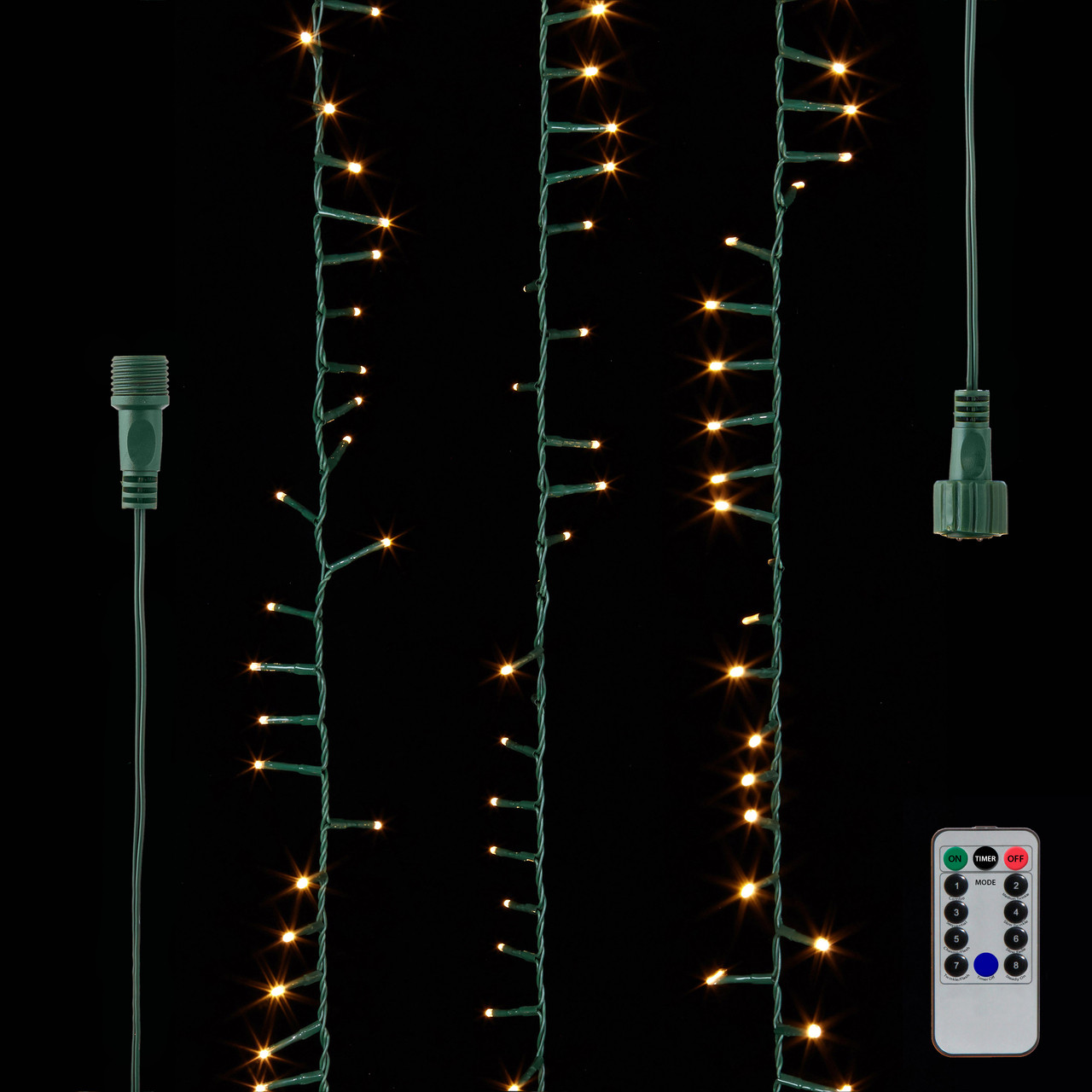 Raz battery operated 15' Cluster Garland Green Wire with White Lights ...