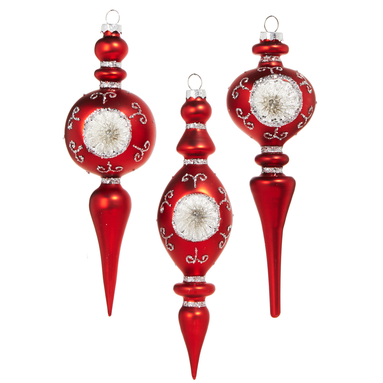 Raz 5" Green and Red Finial Reflector Glass Christmas Ornament | Raz ...