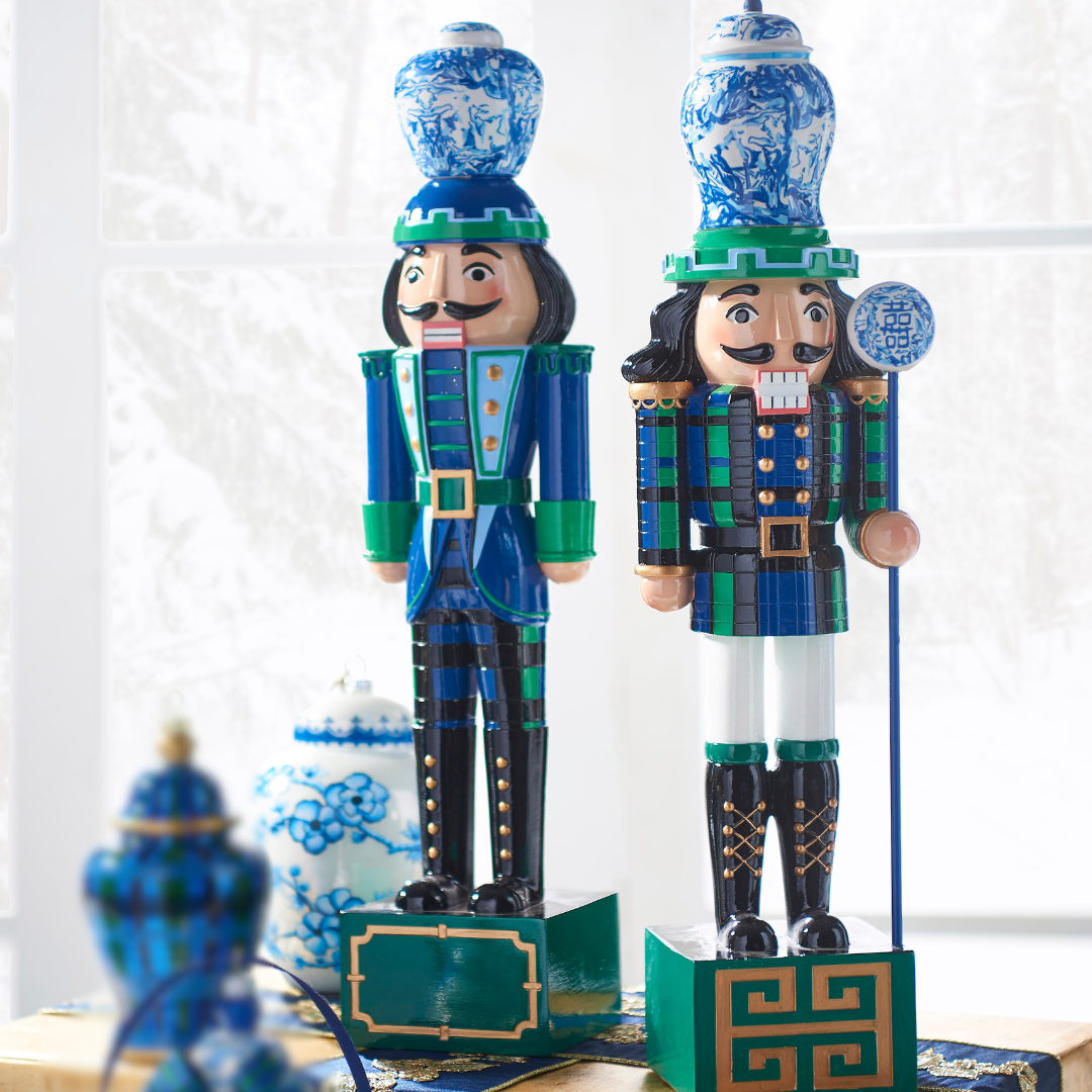 Raz 8" Black Watch Plaid and Delft Nutcracker Glass Christmas Ornaments ...