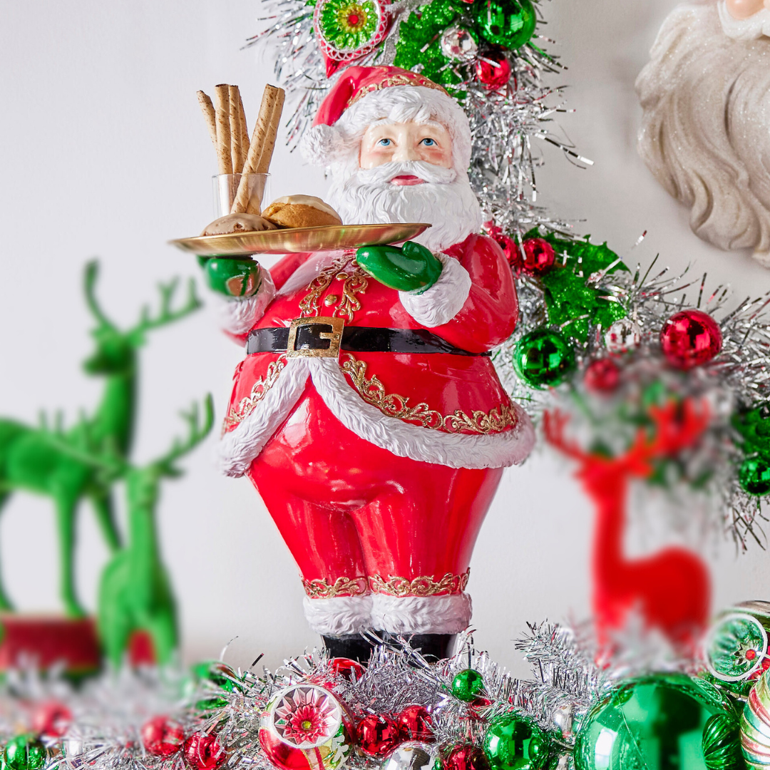 Raz 28.75" Christmas Table Top Santa Butler Figure with Serving ...