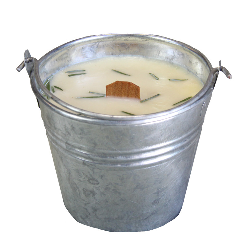 Bedrock Tree Farm Natural Fir Needle Wood Wick Soy Candle in Galvanized ...
