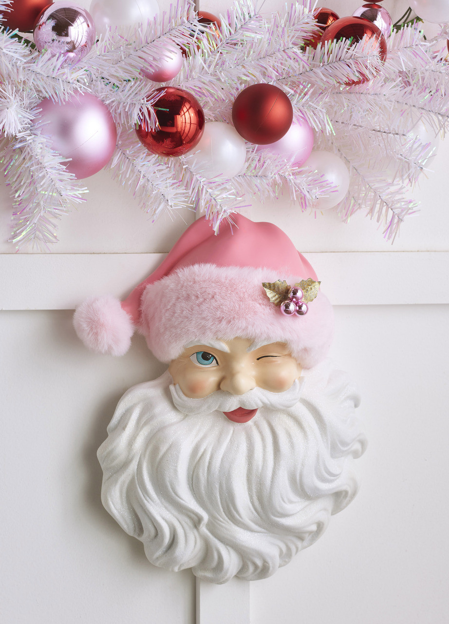 Raz 17" Santa Face with Pink Hat Christmas Wall Art | Raz Imports | Raz ...