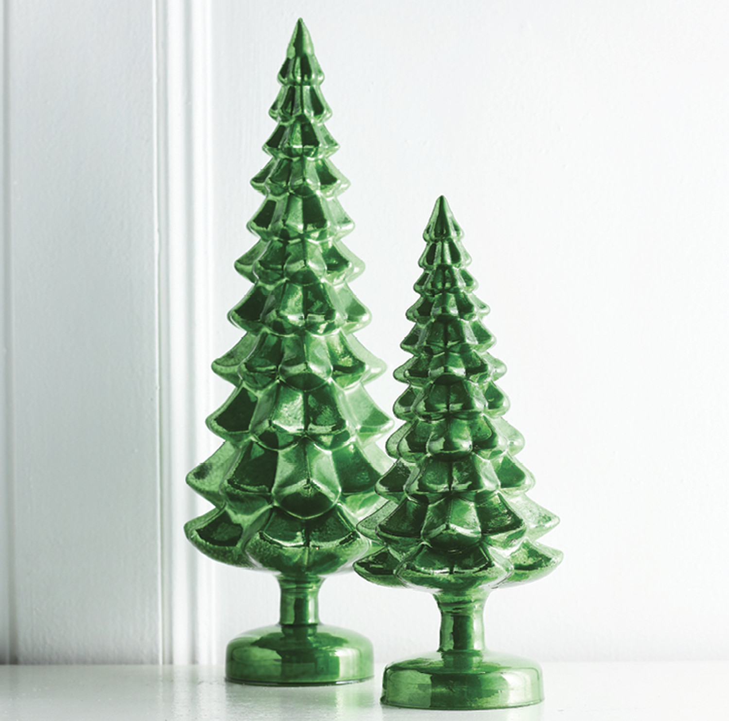 Raz Set Of 2 Green Glass Tree Christmas Decoration Raz Imports Raz Christmas Christmas