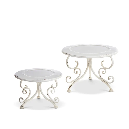 Raz Set of 2 White Distressed Metal Risers Stand | Raz Imports | Raz ...