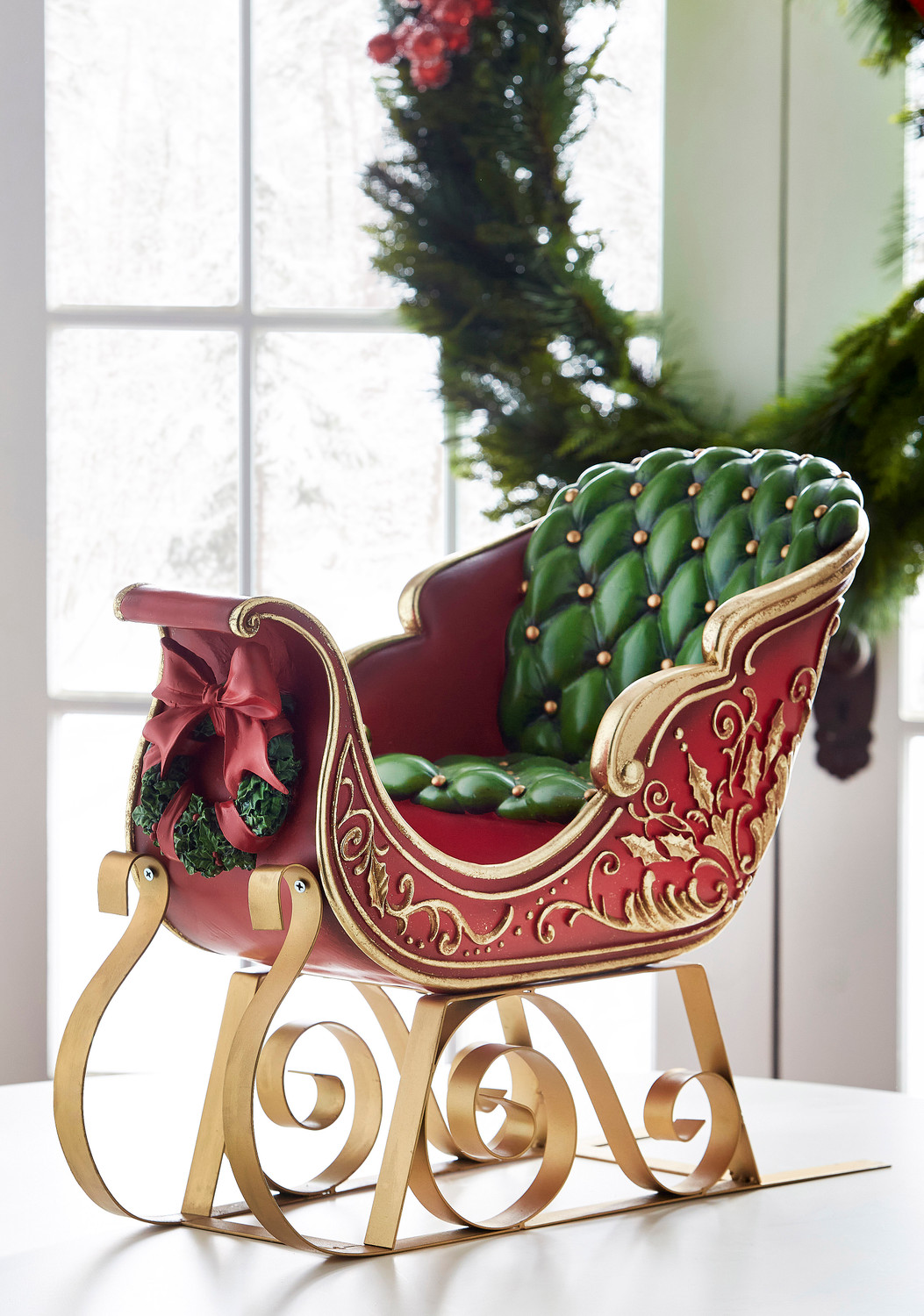 Raz 22" Red and Gold Metal Sleigh Christmas Figure | Raz Imports | Raz Christmas | Christmas ...
