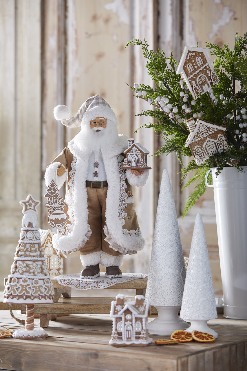 Raz 18" Gingham Gingerbread Christmas Santa Figure | Raz Imports | Raz ...