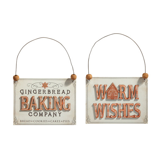 Raz 5" Wooden Gingerbread Sign Christmas Ornament Set of 2 | Raz ...