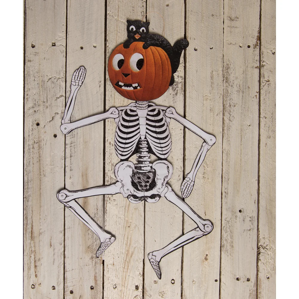 Bethany Lowe 30" Jack & Cat Hanging Posable Skeleton Tin Vintage ...