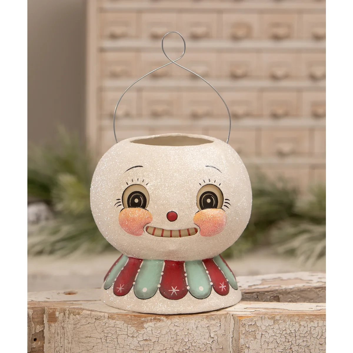 Bethany Lowe 7.75" Minty Beau Snow Glow Lantern Bucket Vintage ...