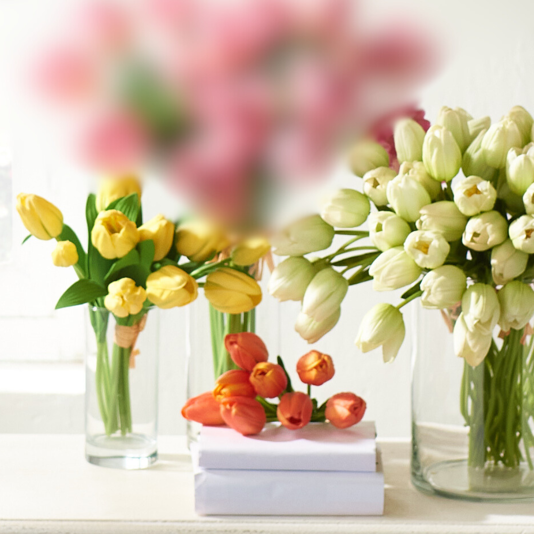 Raz 12" Coral, Yellow, or White Real Touch Tulip Bundle | Raz Imports ...