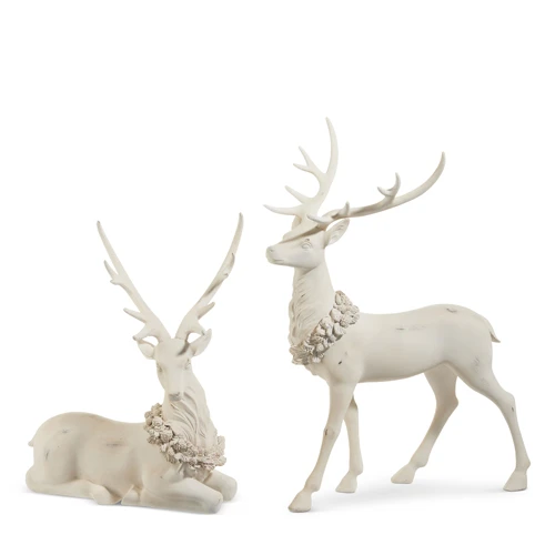 Raz 18" White Deer with Holly Wreath Christmas Figures Set of 2 | Raz ...