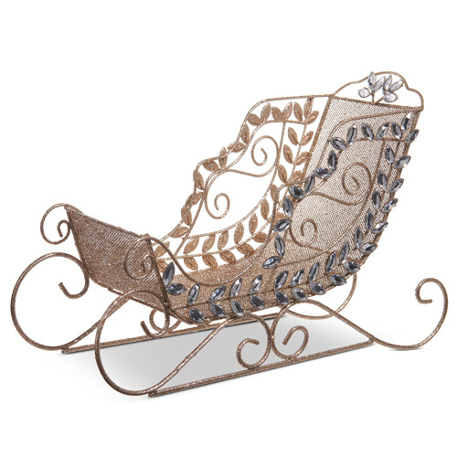 Raz 15" Champagne Glitter and Clear Jeweled Christmas Sleigh Decoration ...
