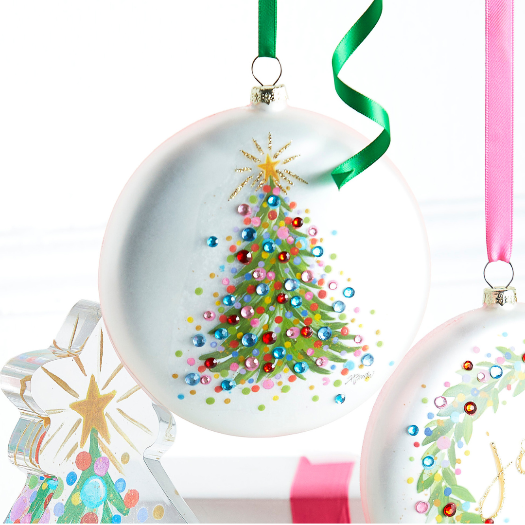 Raz 5" Confetti Tree Disc Glass Christmas Ornament | Raz Imports | Raz ...