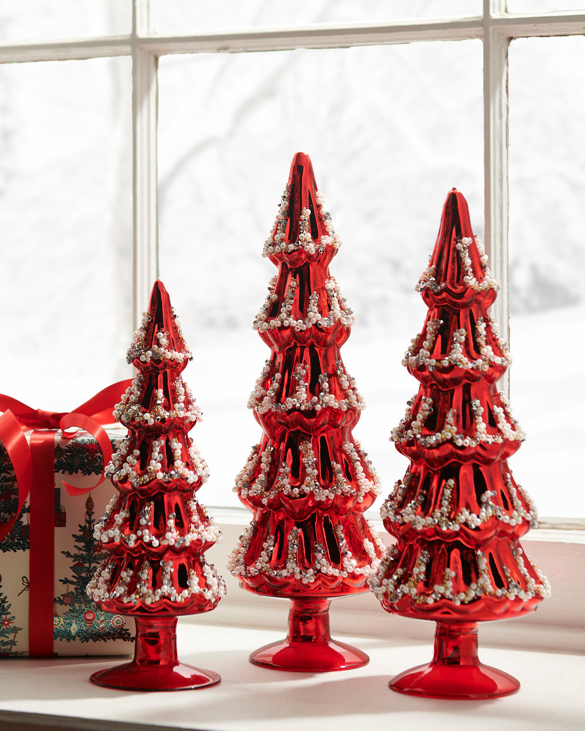 Raz 13.5" Red Beaded Glass Christmas Tree Figures | Raz Imports | Raz ...
