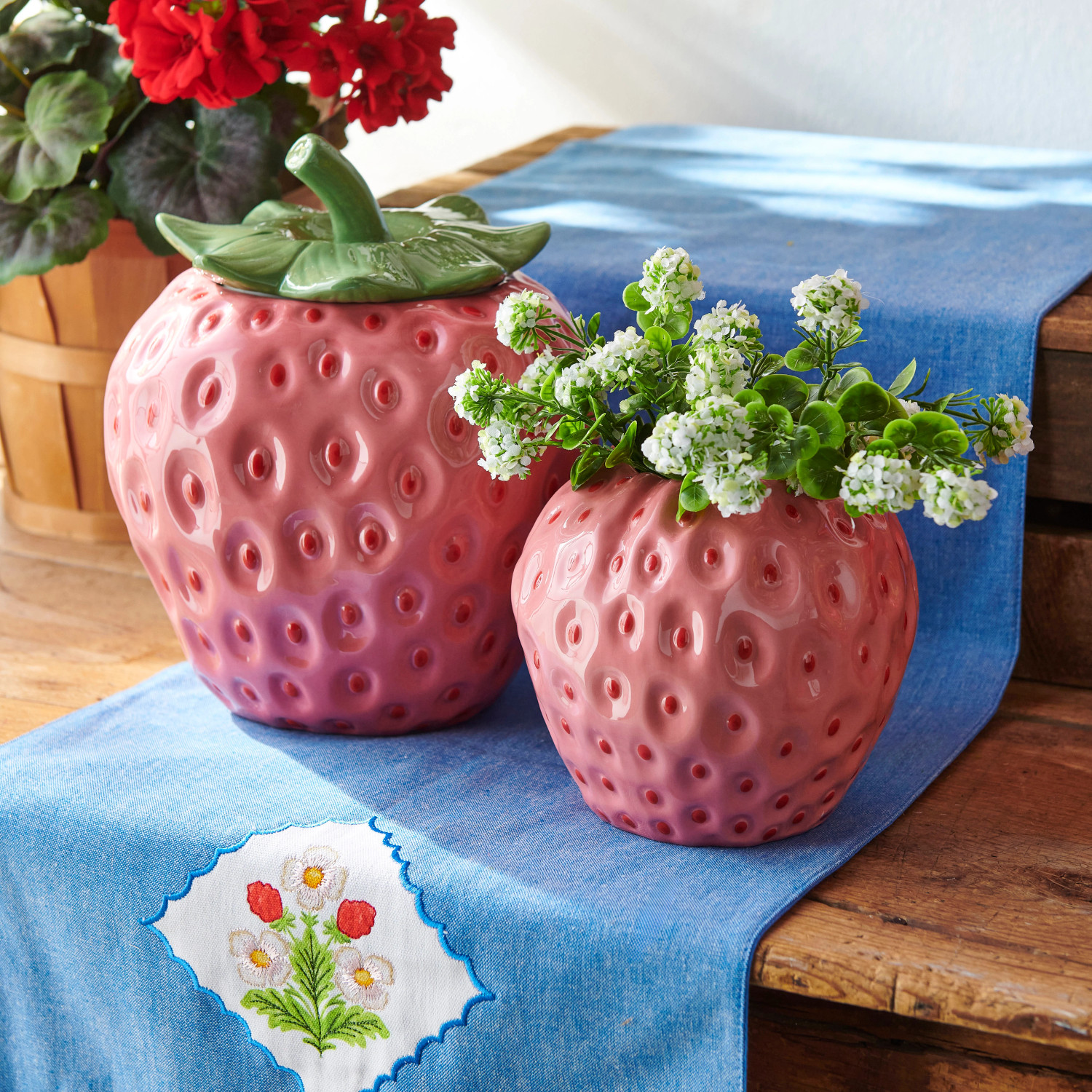 Raz 6" or 10.5" Strawberry Container Spring or Summer Decoration | Raz ...