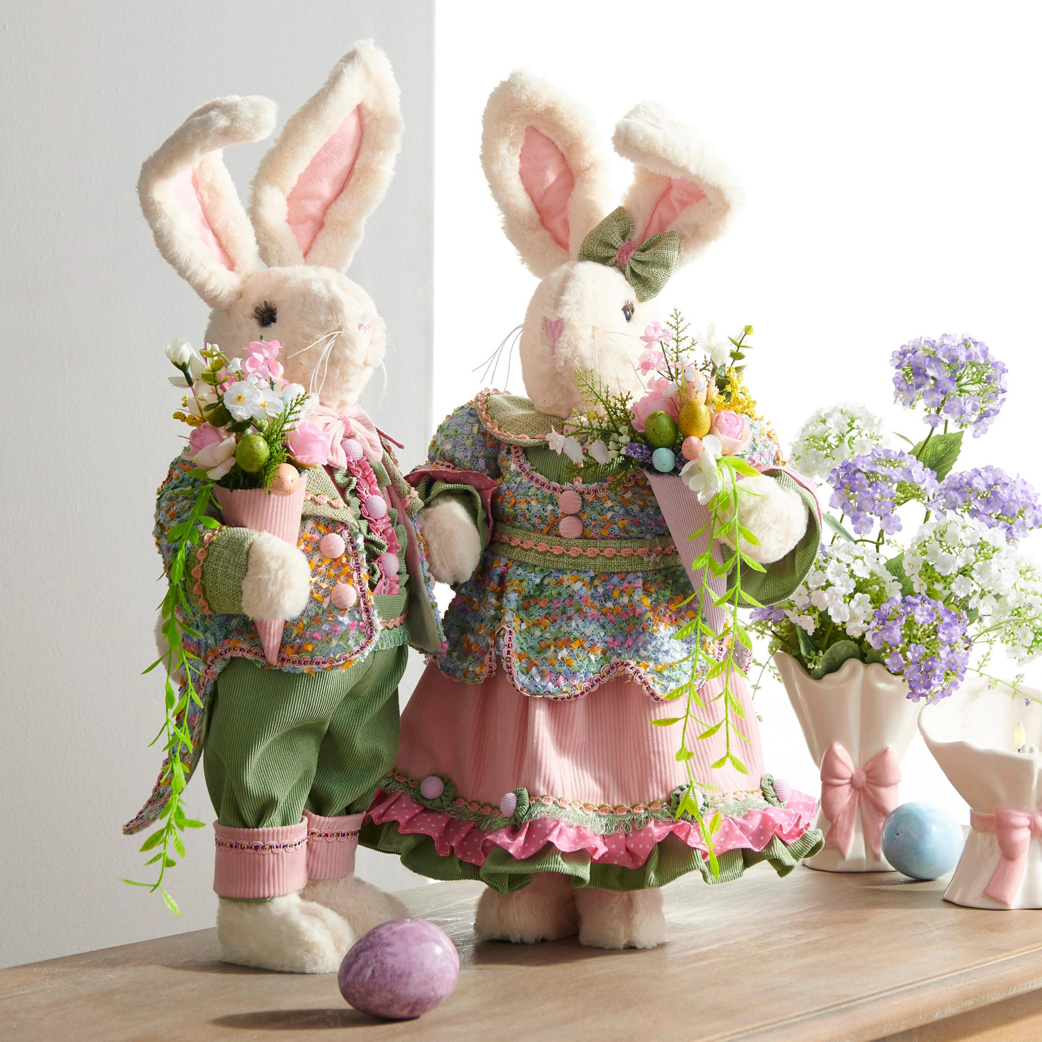 Raz 24" Mr. and Mrs. Bunny Figure with Pink Accents Easter Decoration ...